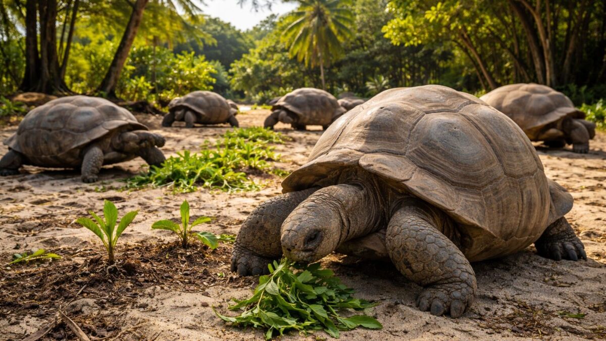 Giant tortoises were brought to an island in Mauritius, and years later ...